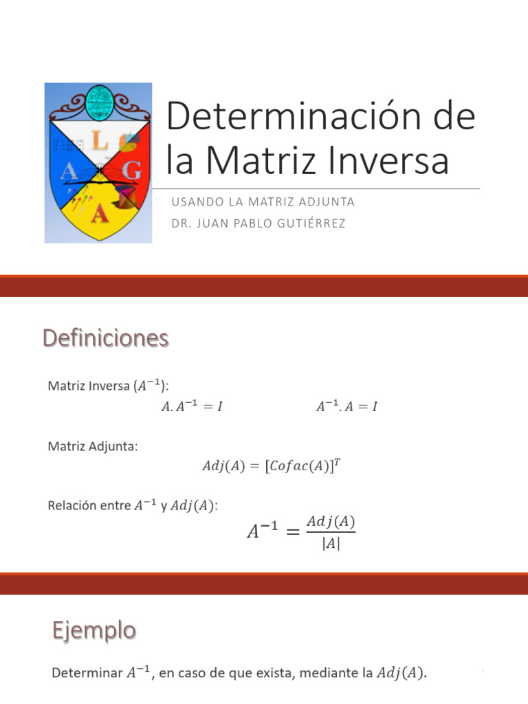 Matriz Inversa con Matriz Adjunta | PDF | Determinante | Álgebra