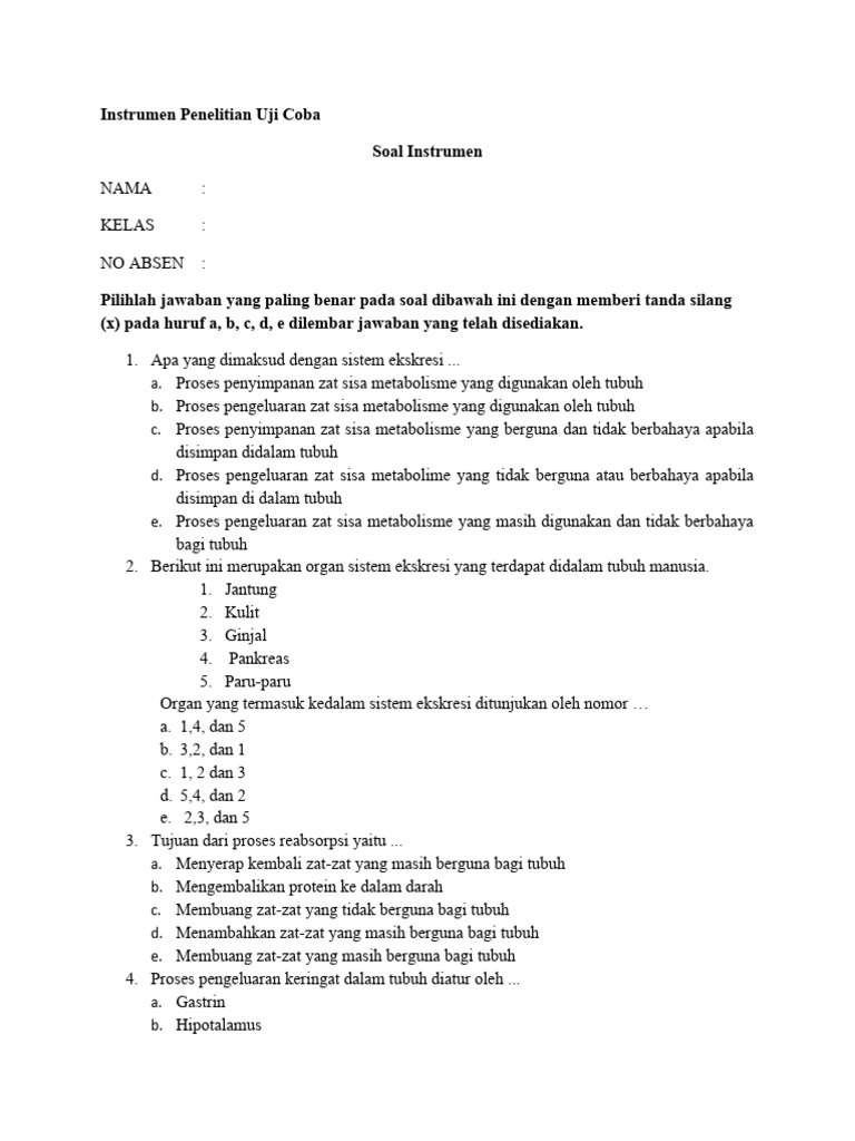 Instrumen Penelitian Soal Uji Coba | PDF | Sains & Matematika
