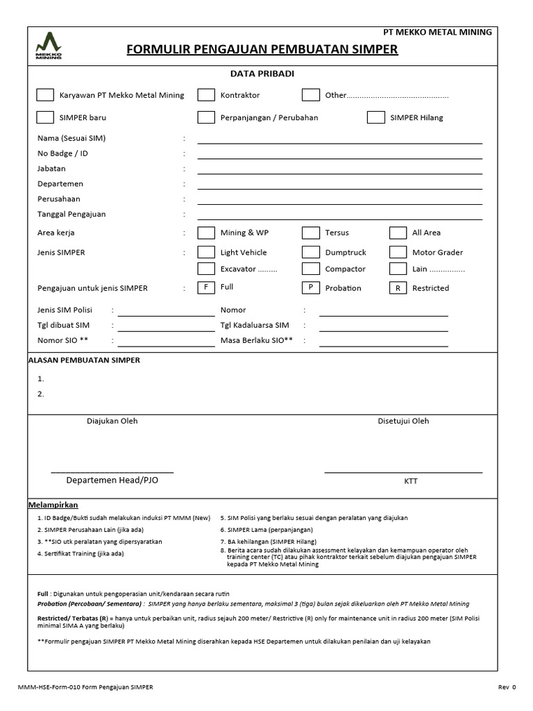 Form Pengajuan SIMPER MMM | PDF