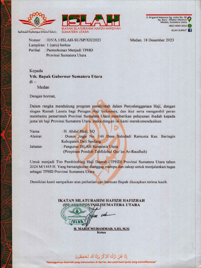 Permohonan TPHD Abdul Hadi | PDF