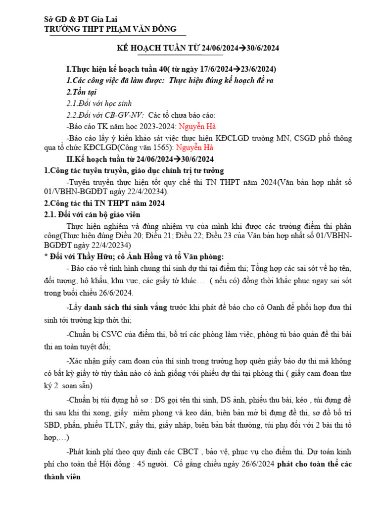 KH TUÂN từ 24-6 đến 30-6-2024 | PDF