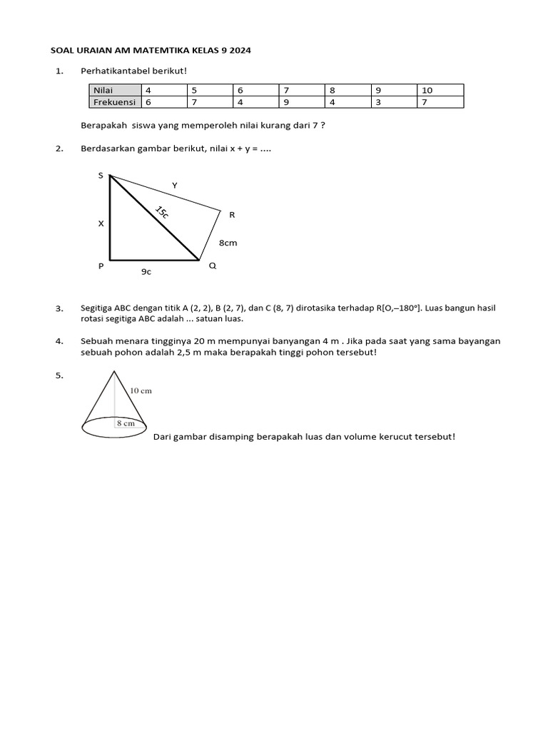 Soal Uraian AM MTK Kls 9 2024 | PDF