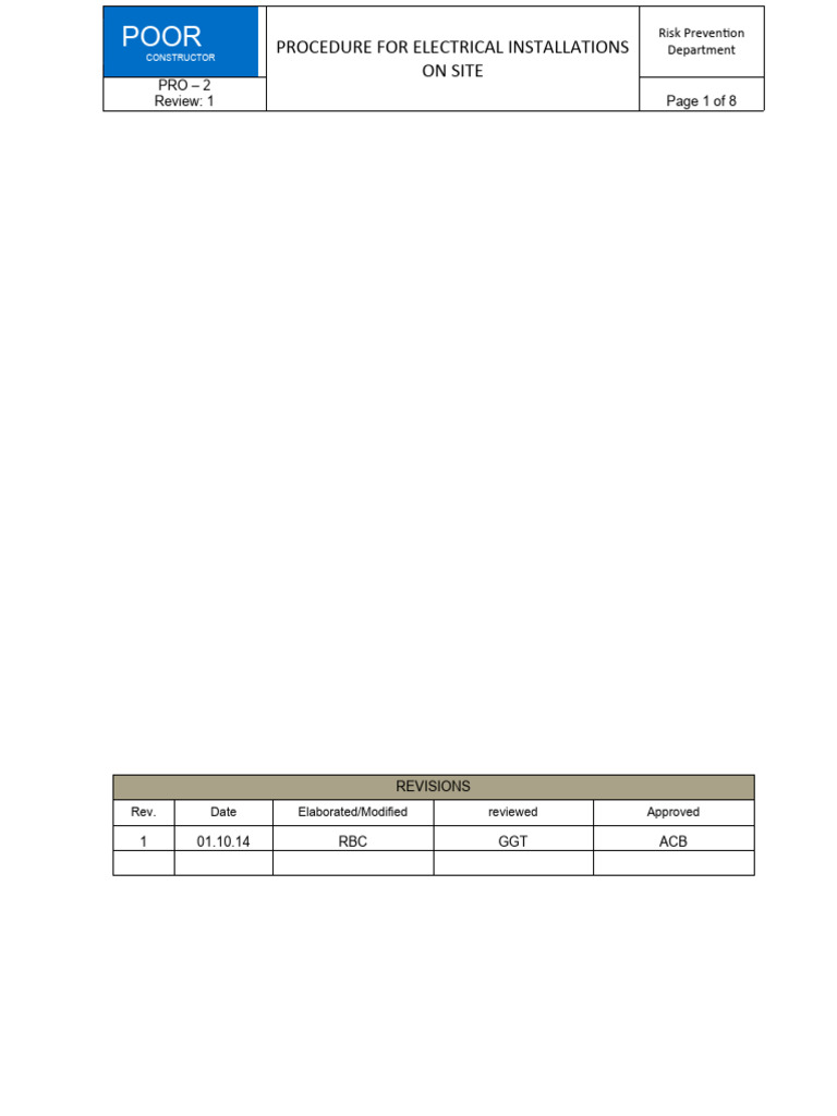 Procedure For Electrical Installations On Site Rev | PDF | Electrical ...