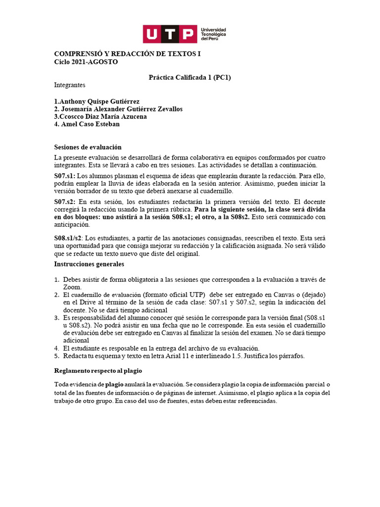 Annotated-S07 y S08 Práctica Calificada 1 (Formato Oficial UTP) 2021 Agosto (1) .Odt | PDF ...