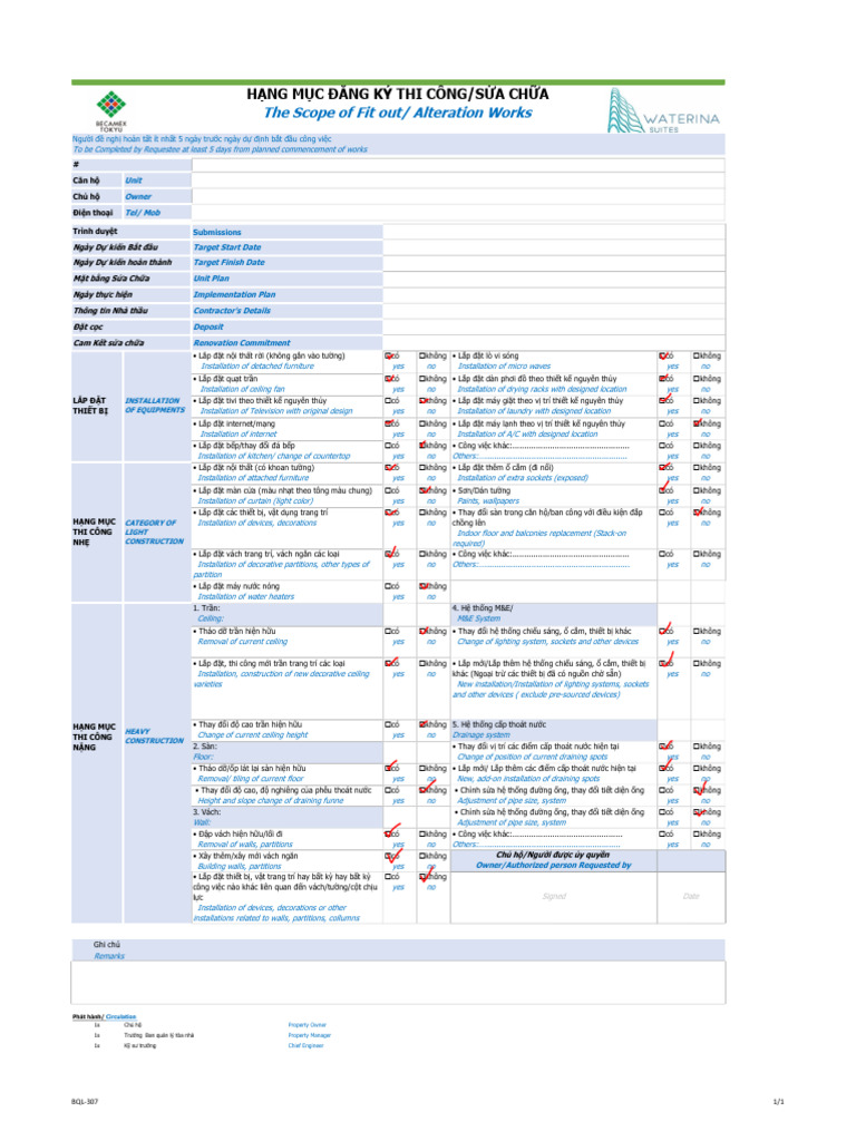 Form H NG M C Đăng Ký Thi Công | PDF