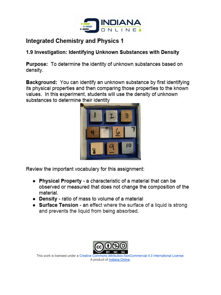 1.9 Investigation - Determine The Identity of An Unknown Substance With ...