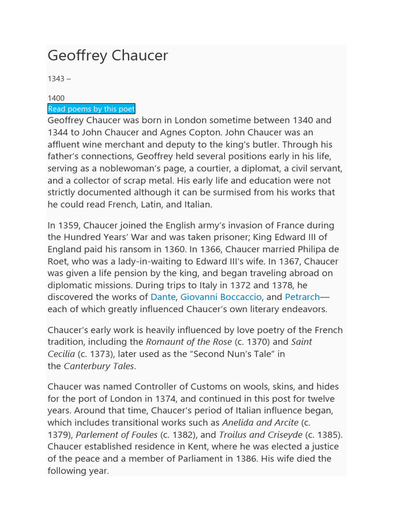 Geoffrey Chaucer | PDF | Geoffrey Chaucer | Poetry