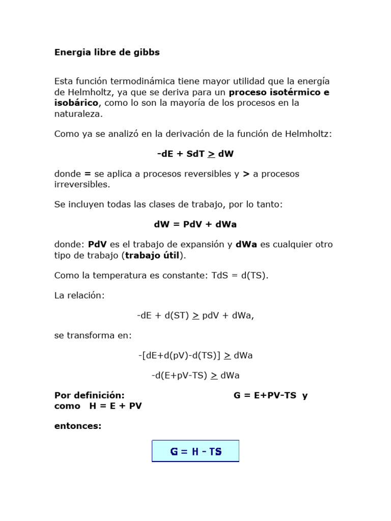 Energia Libre de Gibbs | PDF | Energía libre de Gibbs | Ciencias fisicas
