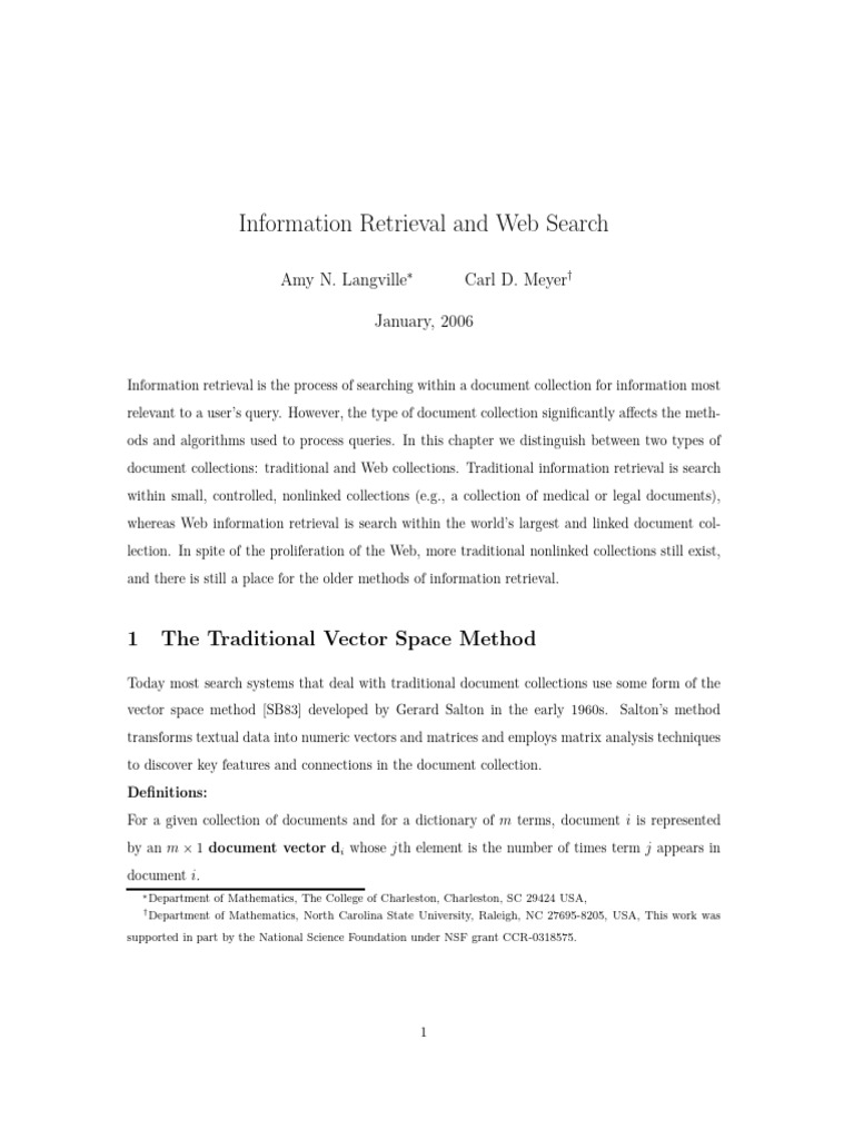 Information Retrieval and Web Search: 1 The Traditional Vector Space Method | PDF | Search ...