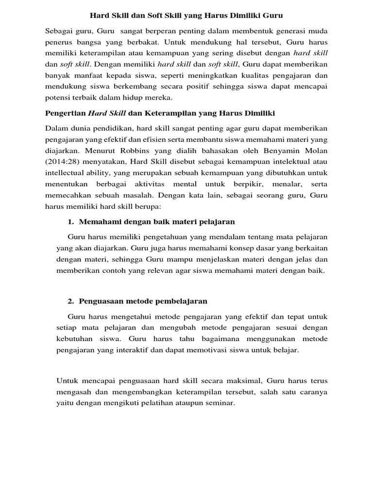 Hard Skill Dan Soft Skill Yang Harus Dimiliki Guru | PDF