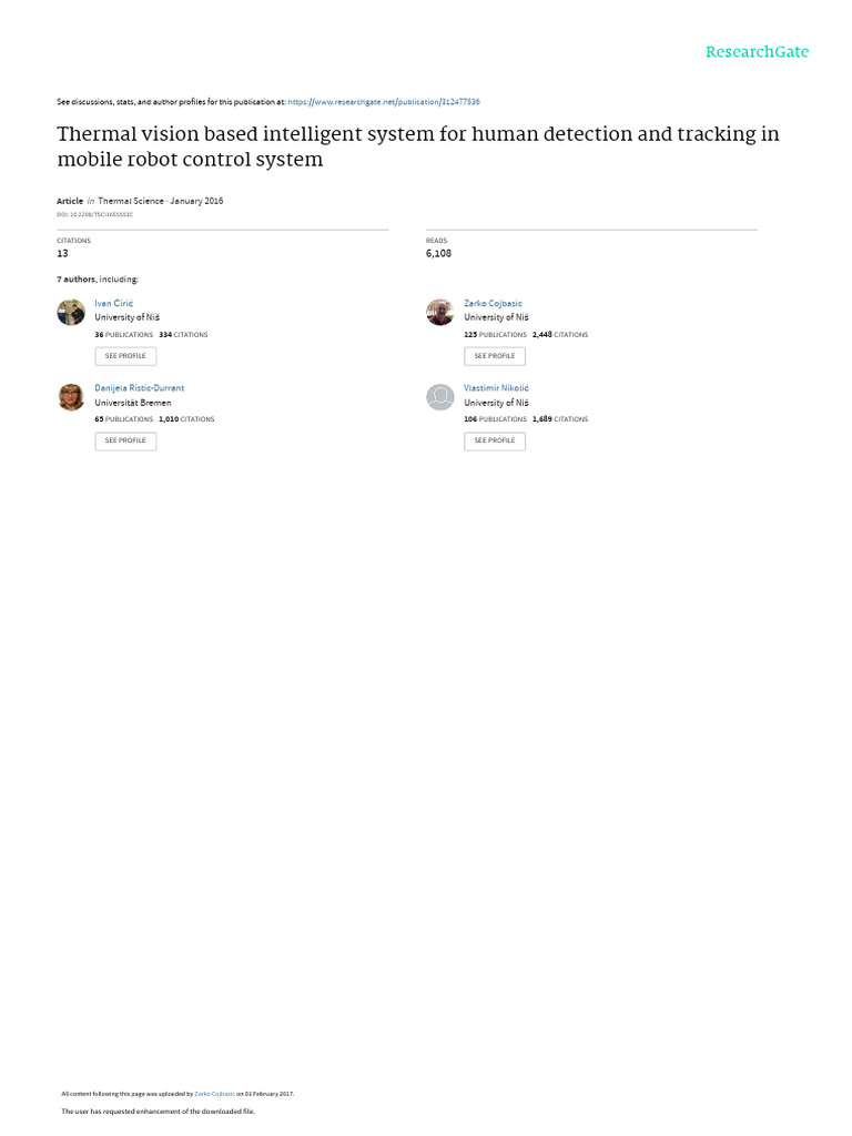 Thermal Vision Based Intelligent System For Human | PDF | Computer Vision | Image Segmentation