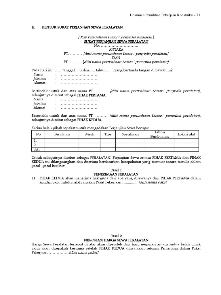 Format Perjanjian Sewa Alat | PDF