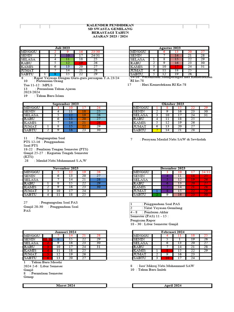 Kaldik 2023-2024 SD Swasta Gemilang | PDF