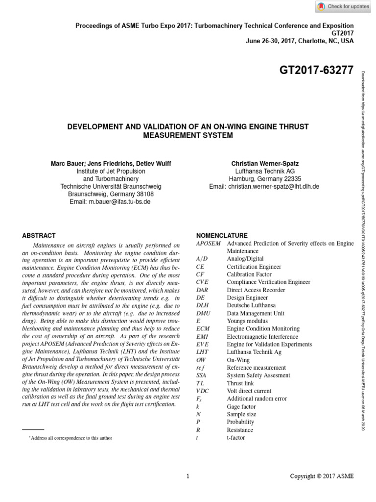 Development and Validation of An On-Wing Engine Thrust Measurement ...