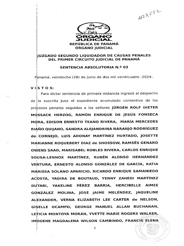 Sentencia Absolutoria No.03 Del 28 de Junio de 2024 | PDF