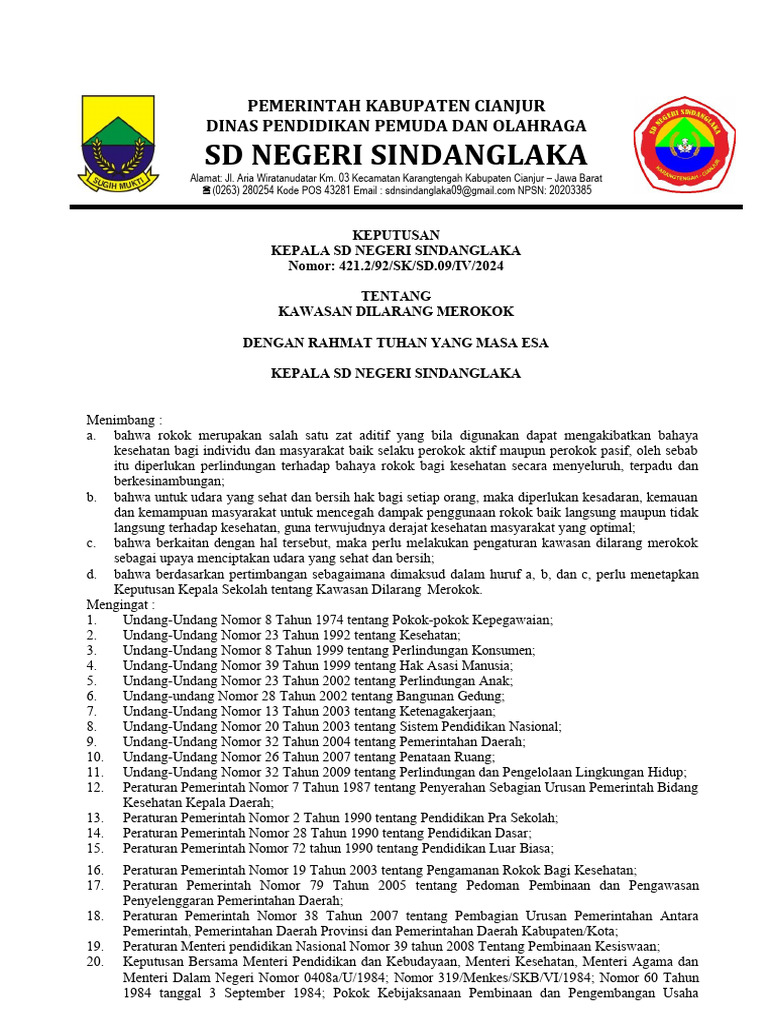 Contoh SK Kawasan Bebas Asap Rokok | PDF