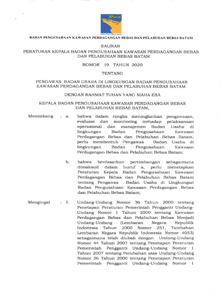 PERKA 2020 NO 19 - Peraturan-Kepala-Badan-Pengusahaan-Kawasan ...
