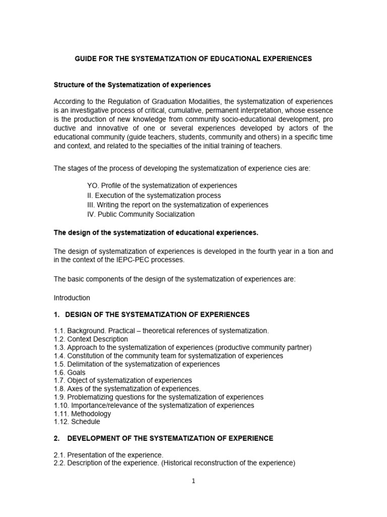 Guide To Systematization of Educational Experiences | PDF | Experience ...