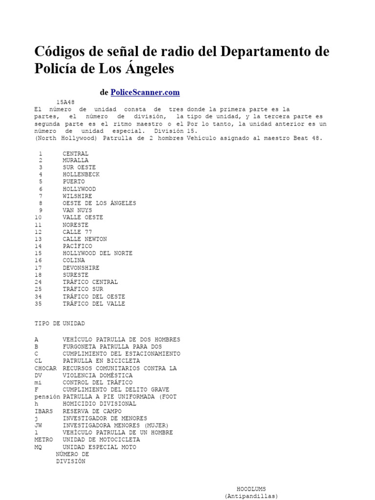 Códigos de LAPD y Policía Militar | PDF | Departamento de policía de ...