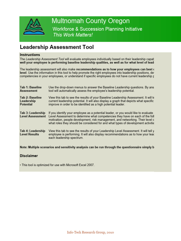 Leadership Assessment Tool | PDF | Mentorship | Leadership