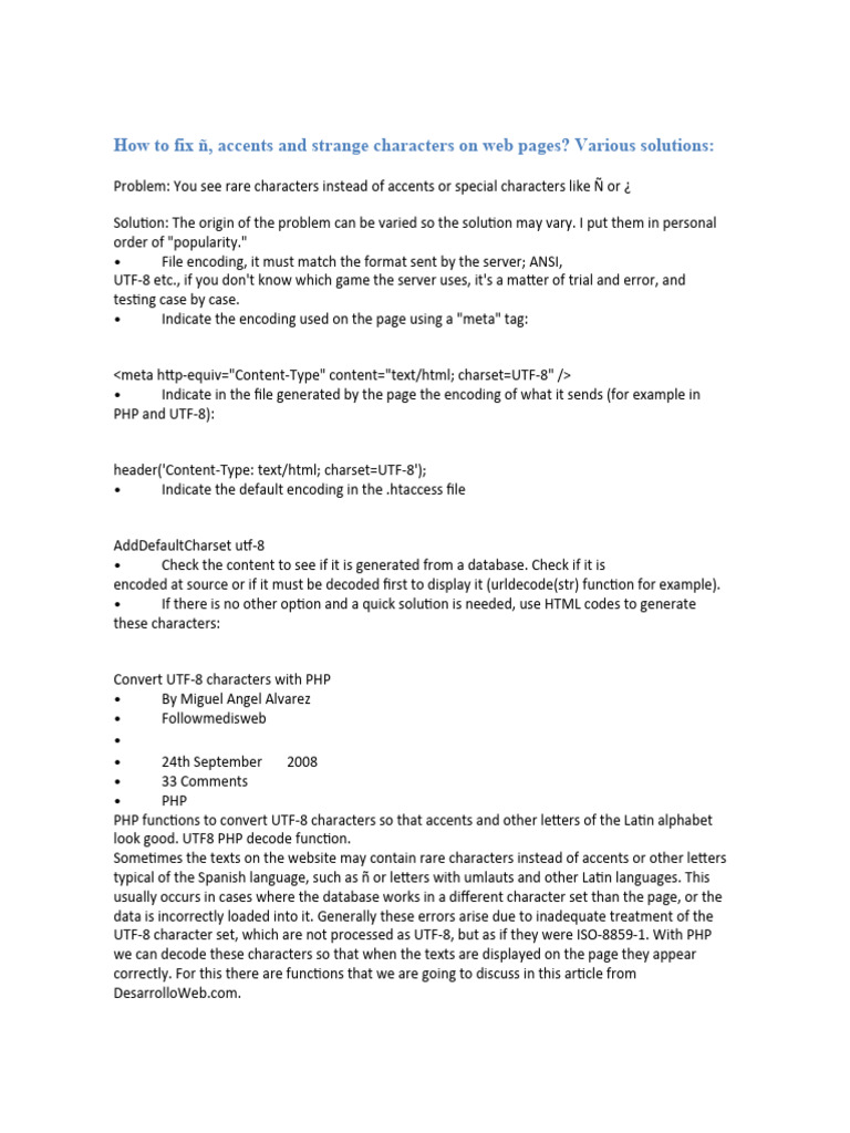 Fix Ñ and Strange Characters PHP | PDF | Character Encoding | Notation