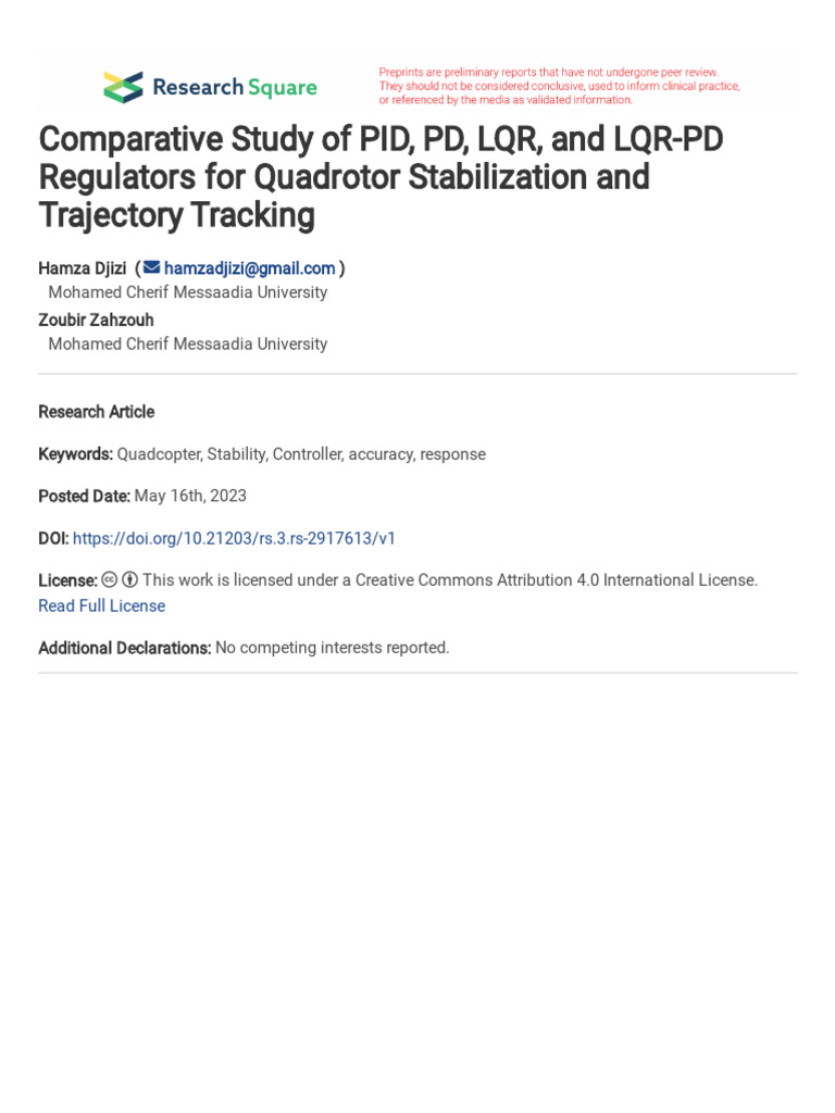 Comparative Study of PID PD LQR and LQR-PD Regulat | PDF | Control Theory | Force