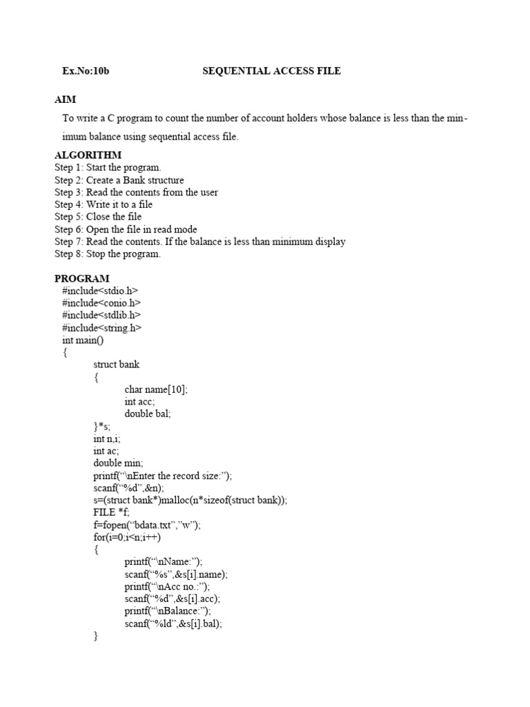 Ex - No:10b Sequential Access File AIM | PDF | Computer Engineering | Software