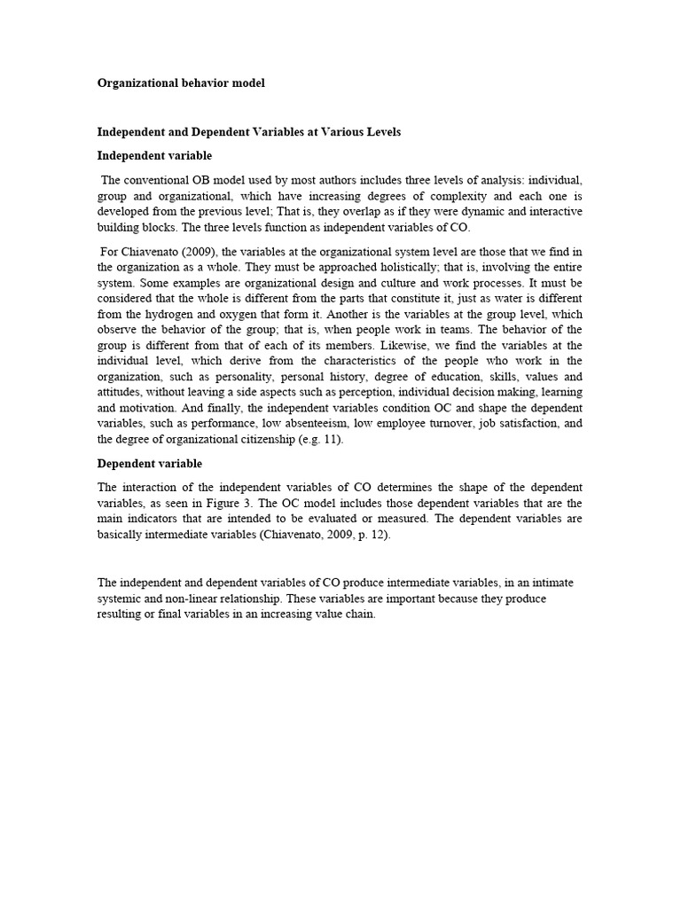 Organizational Behavior Variables | PDF | Job Satisfaction ...