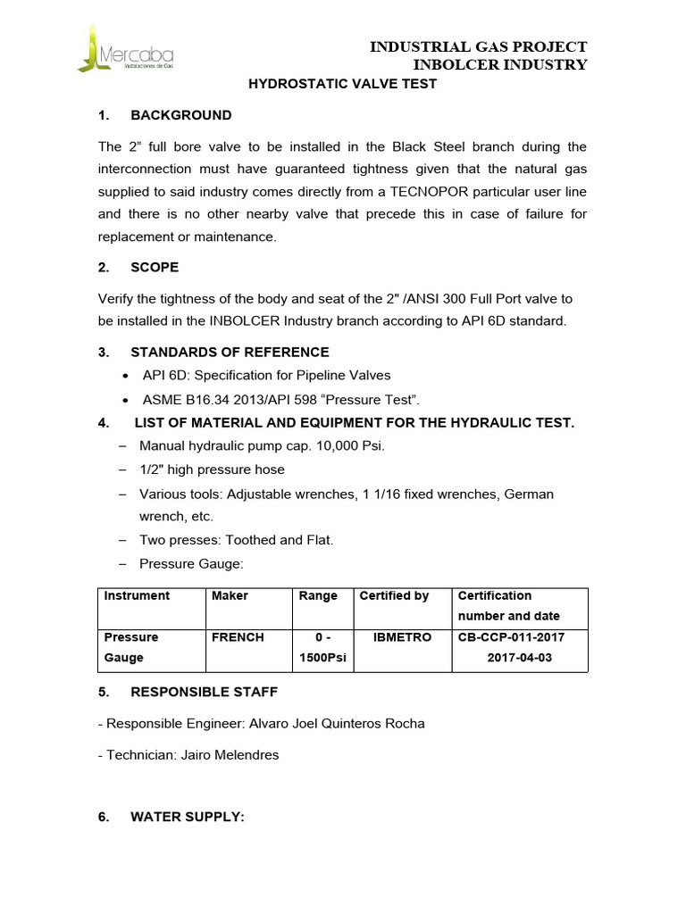 Hydrostatic Valve Test | Download Free PDF | Valve | Pipe (Fluid ...