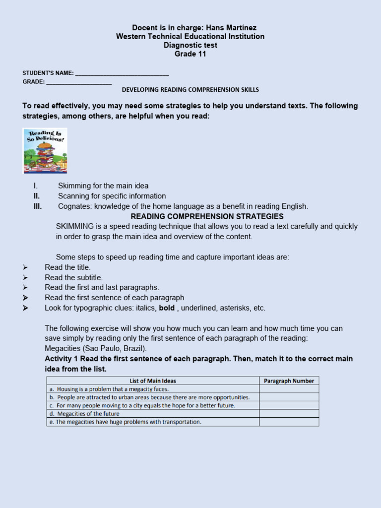 English Diagnostic Test Grade 11 2022 | PDF | Speed Reading | Reading ...