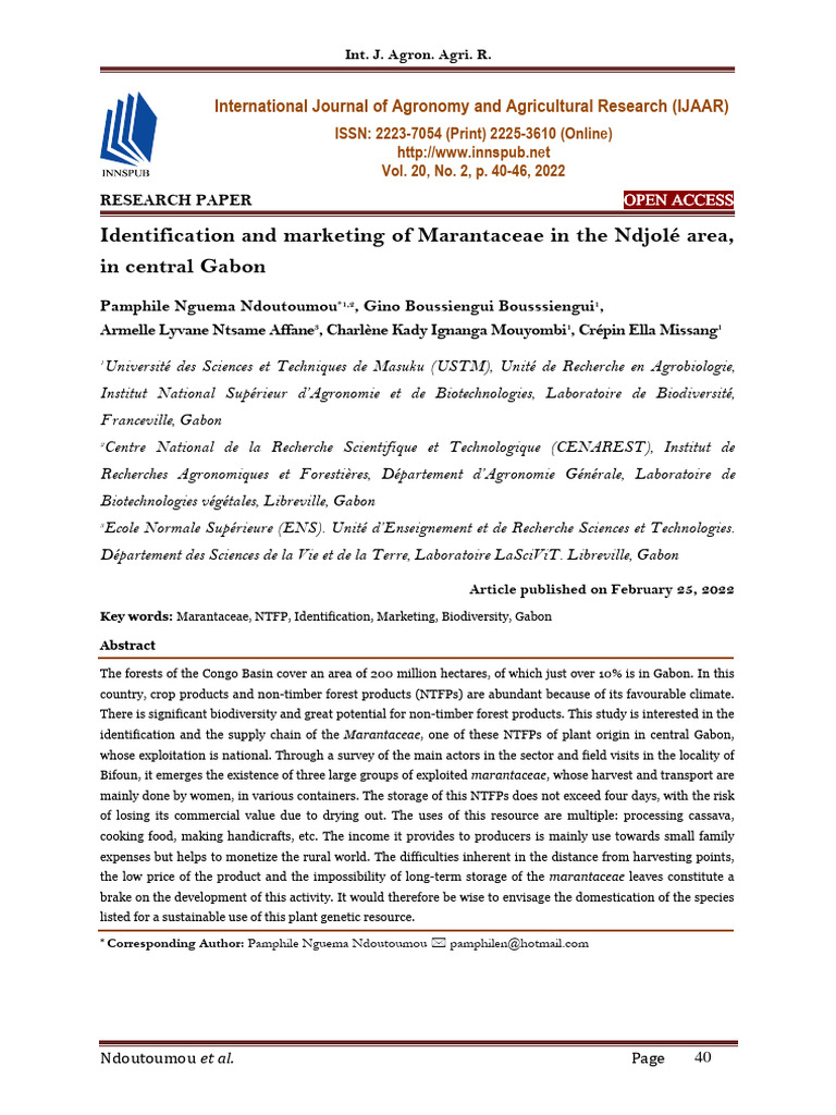Identification and Marketing of Marantaceae in The Ndjolé Area, in ...