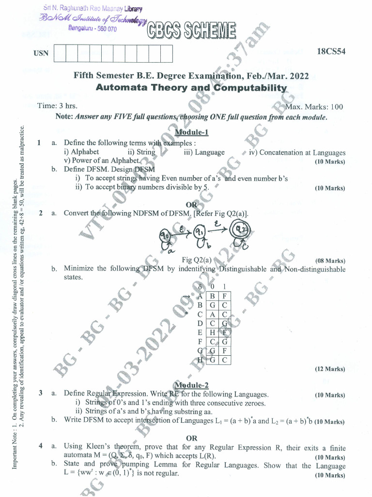 Automata Theory and Computability (18CS54) | PDF