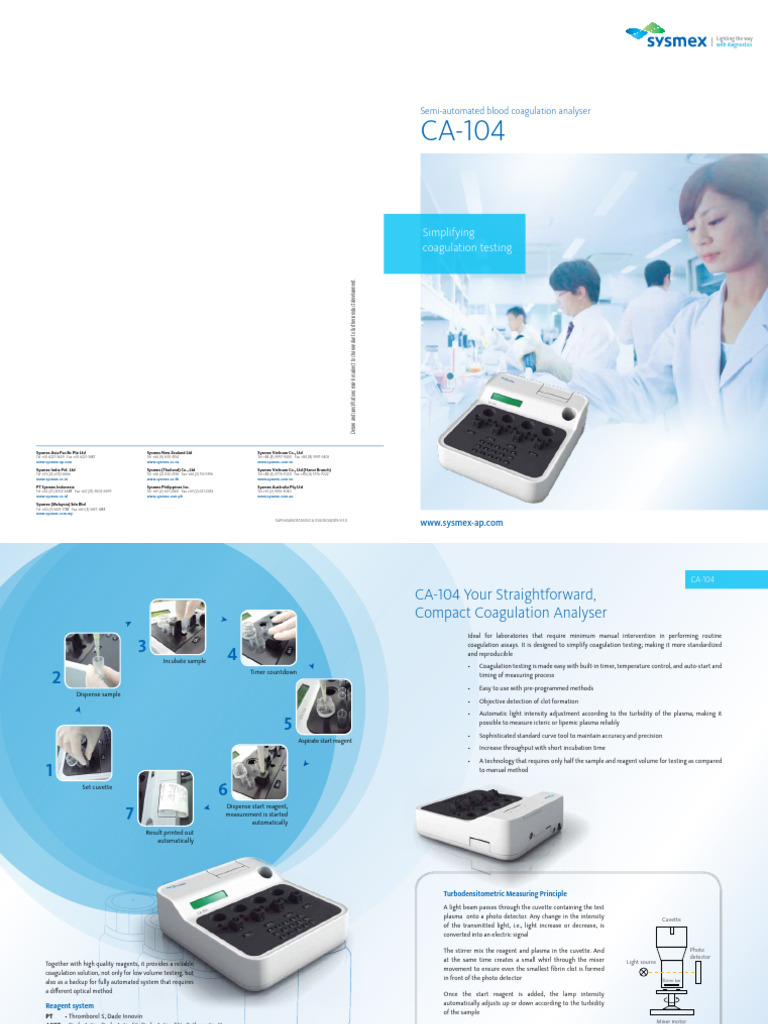 CA 104 Brochure | Download Free PDF | Coagulation | Blood