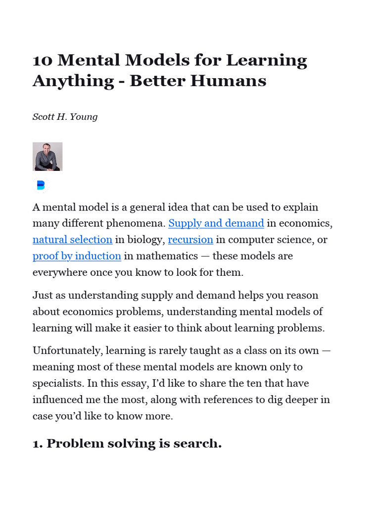 10 Mental Models for Effective Learning | PDF | Knowledge | Memory