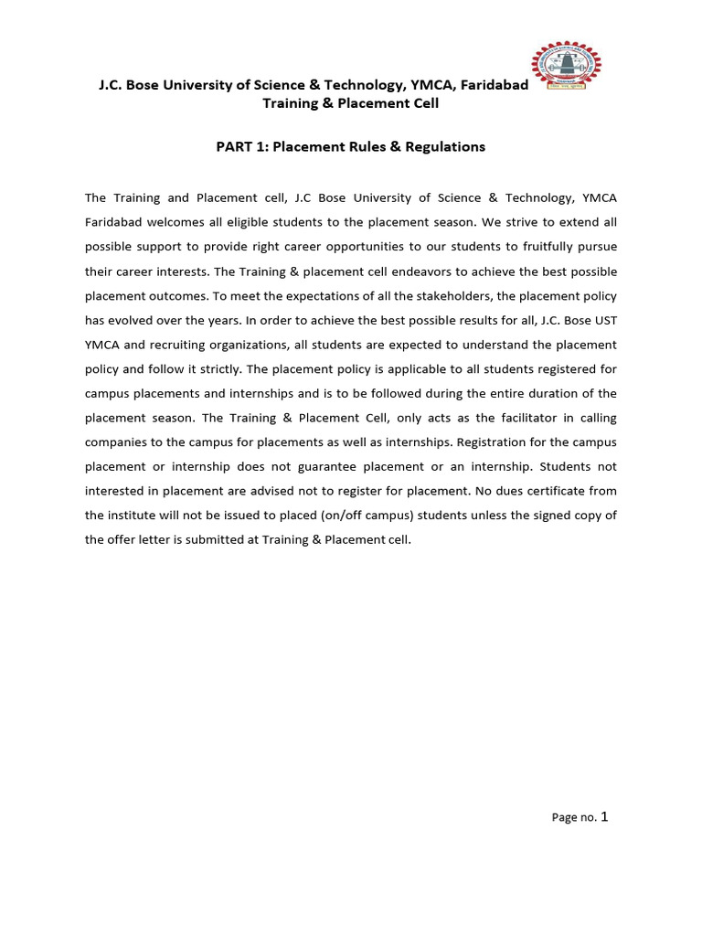 J.C. Bose UST Placement Rules Guide | PDF | Recruitment