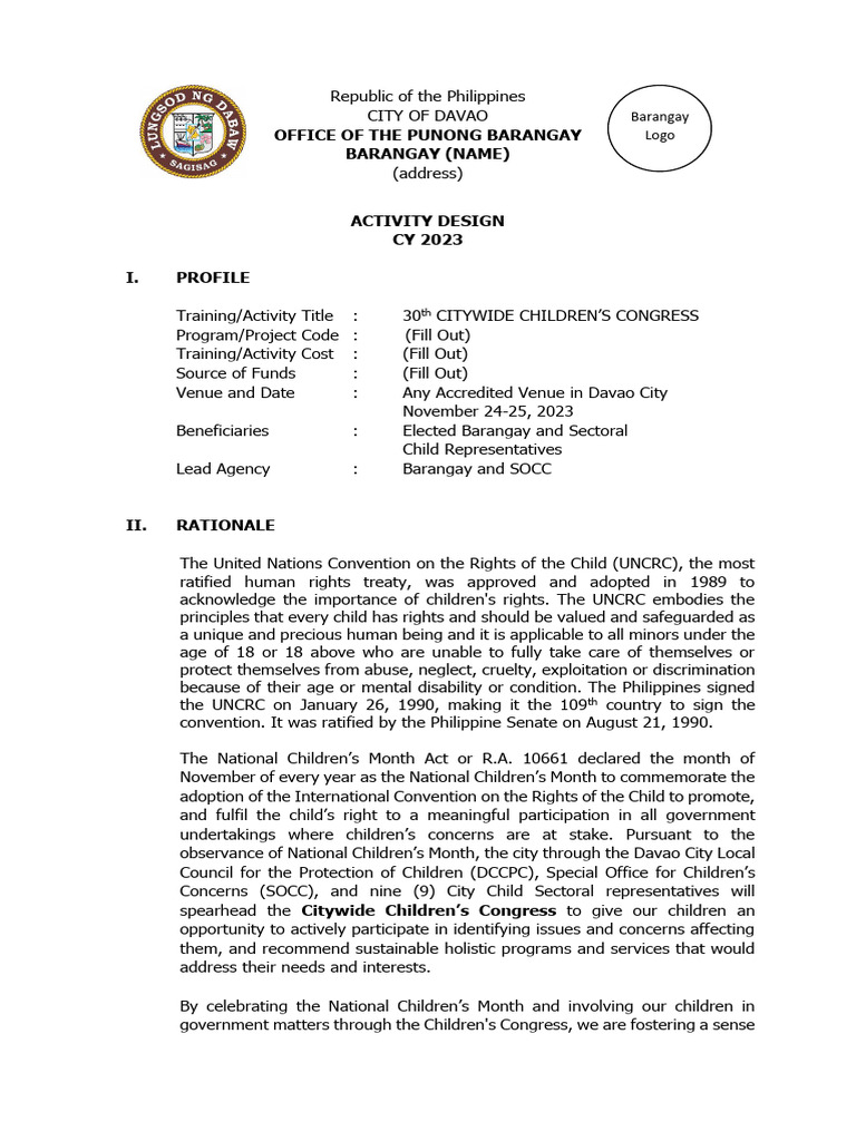 30th Citywide Children's Congress 2023 | PDF | Convention On The Rights ...