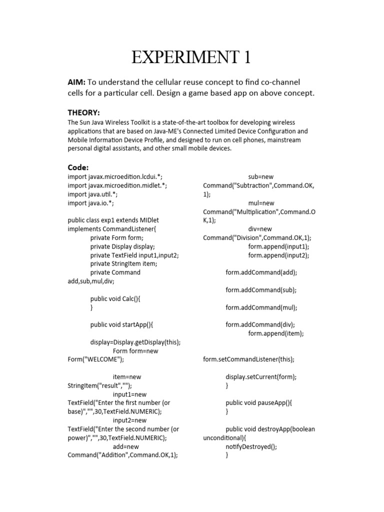 Experiment 1 | PDF | Java Platform | Mobile Computers