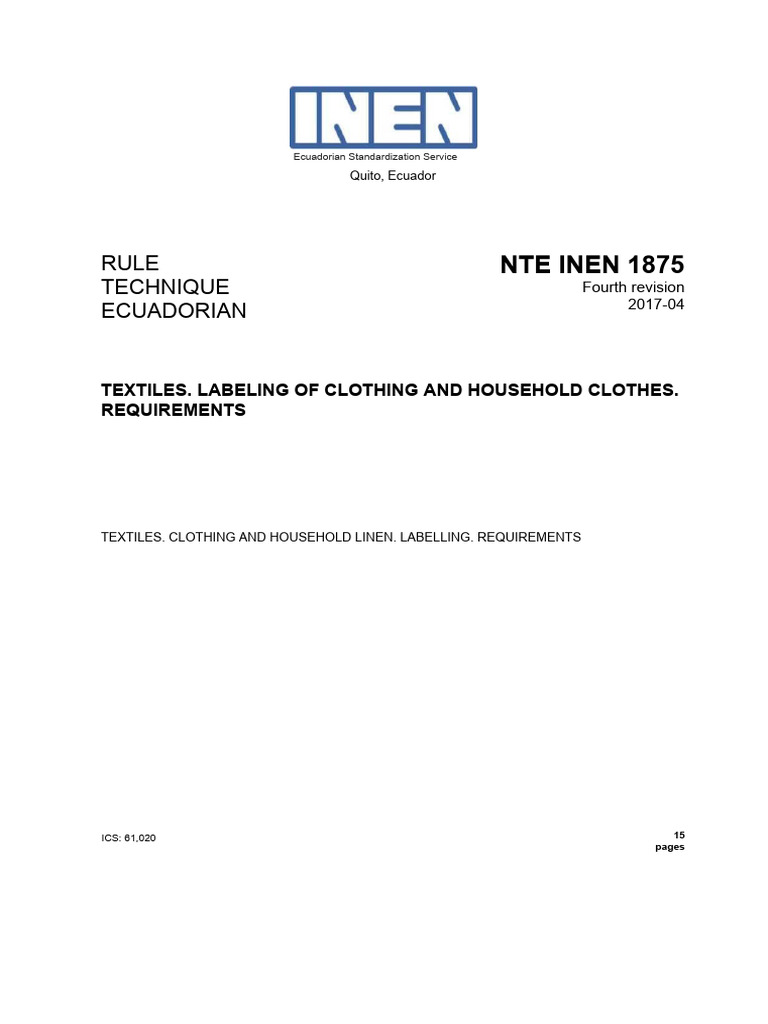 Nte - Inen - 1875-4 TEXTILES. LABELING OF CLOTHING AND HOUSEHOLD CLOTHES. REQUIREMENTS | PDF ...