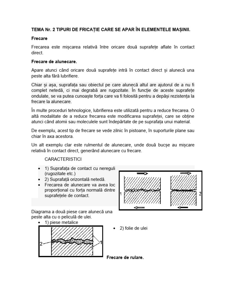 Unitatea II TEMA 2 Tipuri de Frecare | PDF