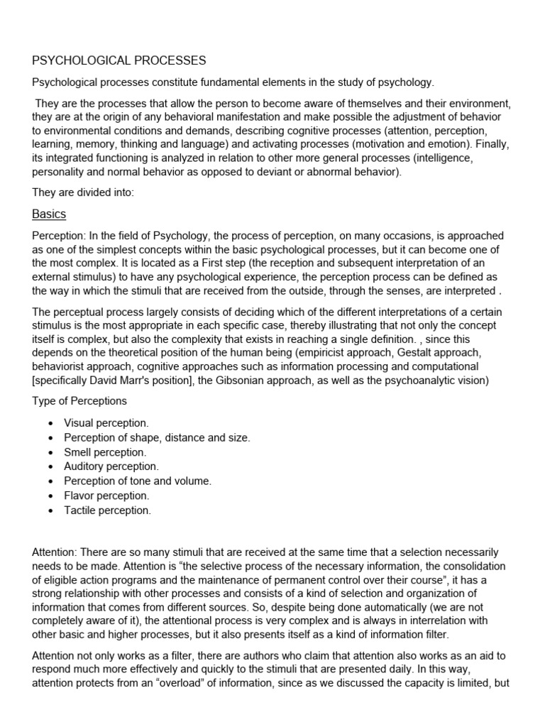 Basic Psychological Processes | PDF | Emotions | Perception