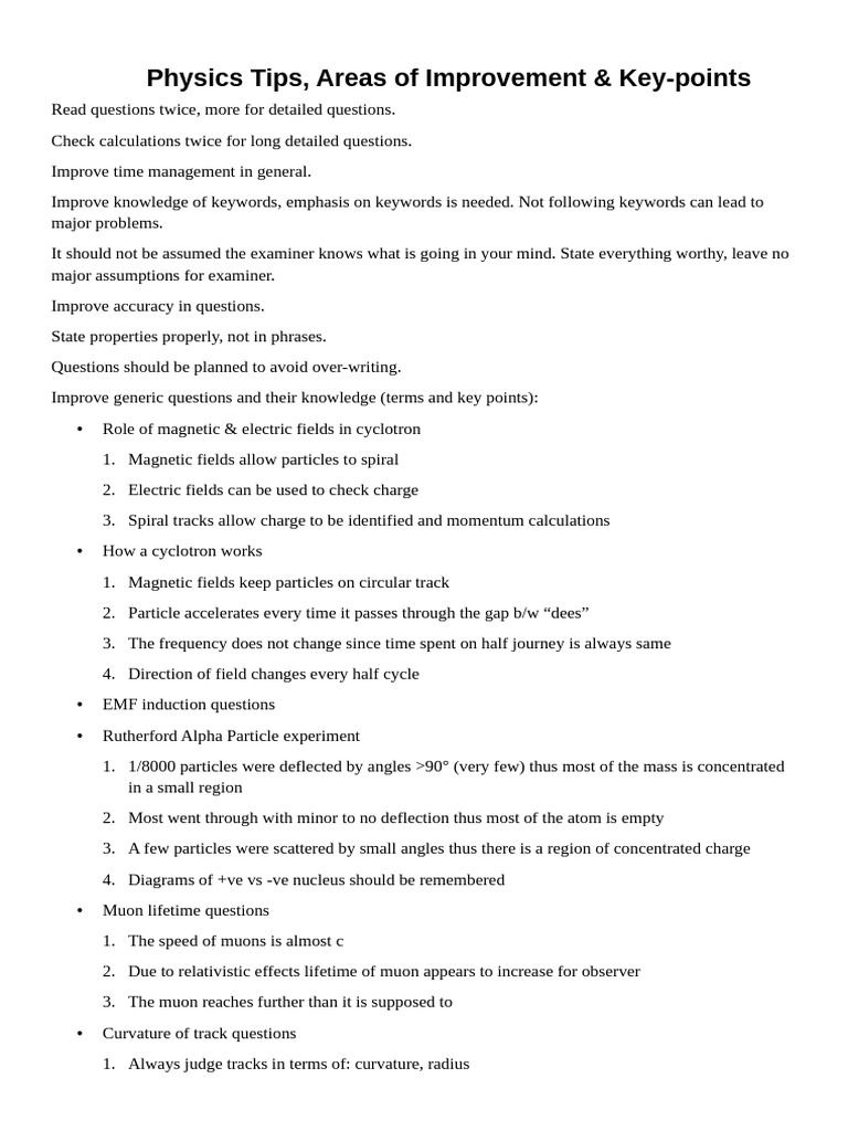Physics Tips Areas of Improvement | PDF | Theoretical Physics | Applied ...