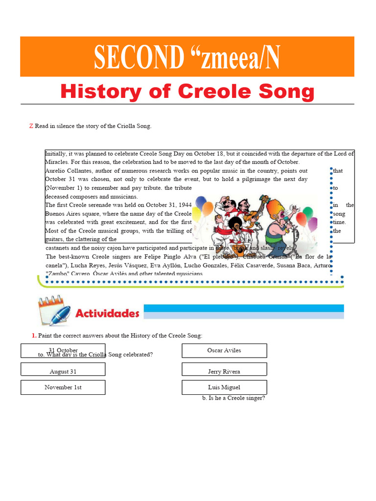 History of The Creole Song For Second Grade of Primary | PDF | Peru