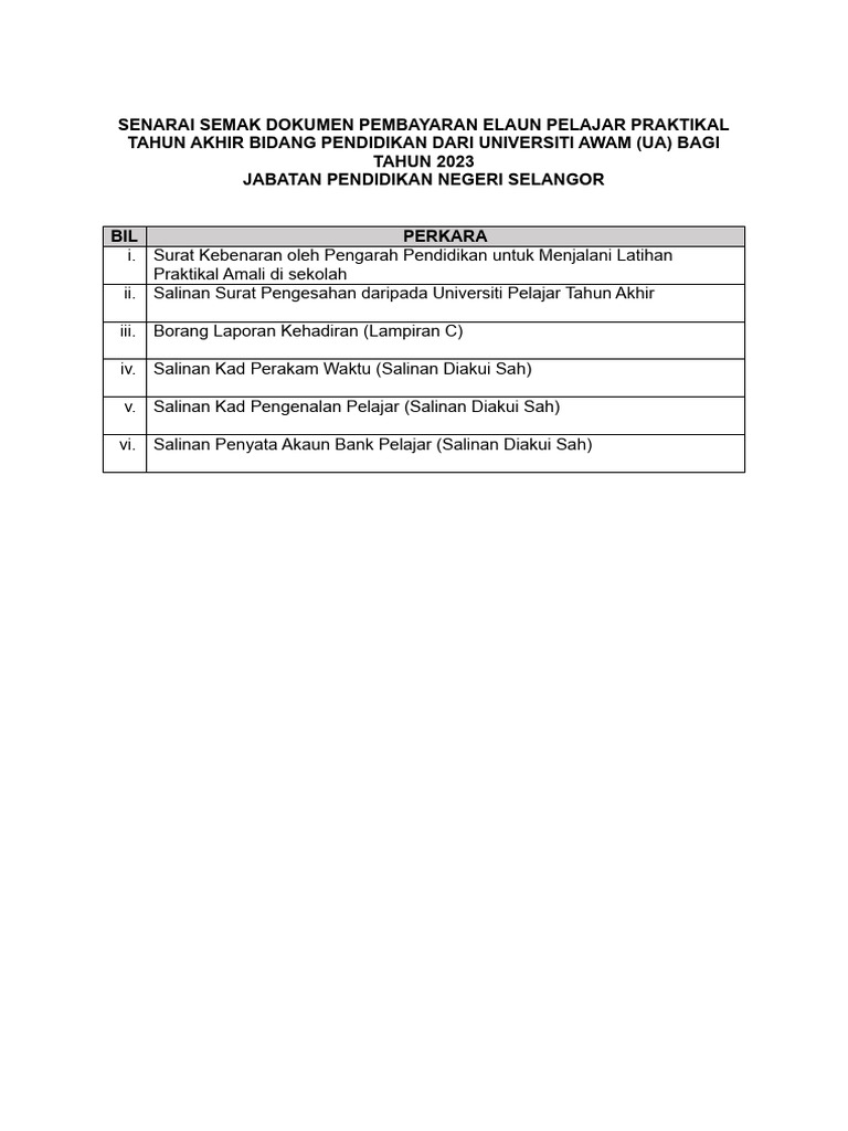 Senarai Semak Bayaran Elaun Praktikal. | PDF Senarai Semak Bayaran Elaun Praktikal. | PDF