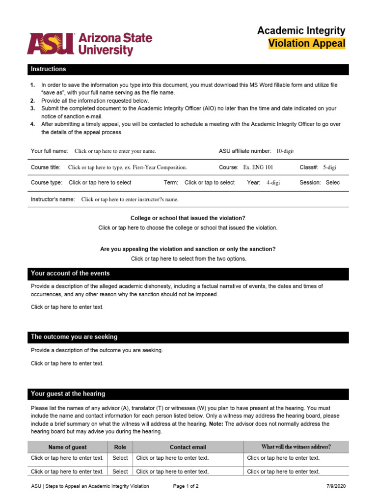 Academic Integrity Violation Appeal Form | PDF | Career & Growth