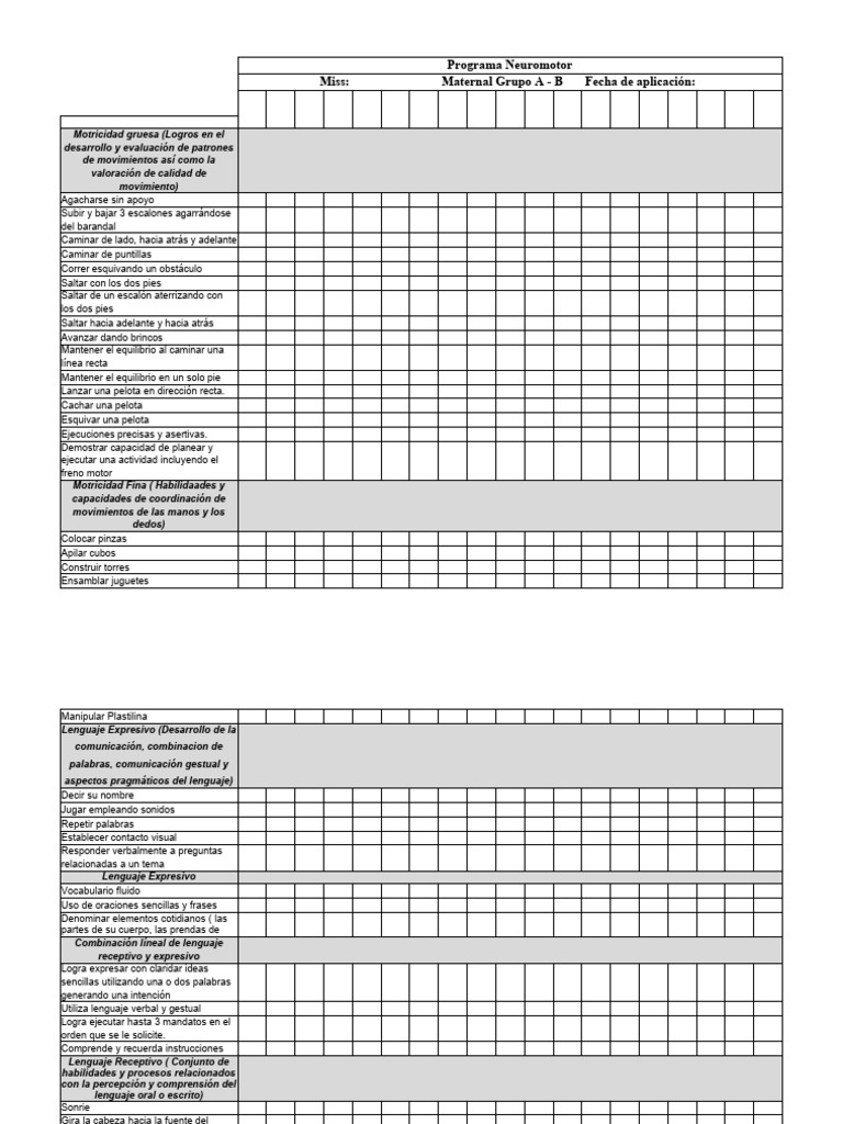 Tabla Programa Neuromotor 2019-2020 | PDF | Las emociones ...