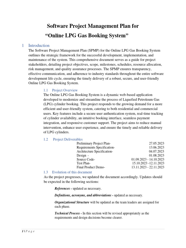 Online LPG Gas Booking System - SPMP | PDF | Software Development ...