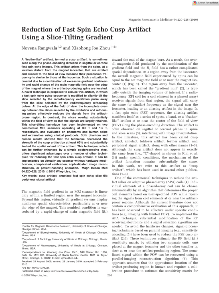 Magnetic Resonance in Med - 2010 - Rangwala - Reduction of Fast Spin ...