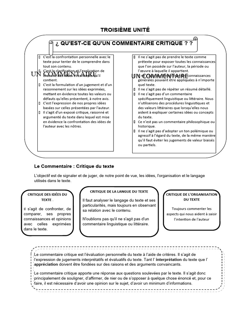 Commentaire critique d'un texte | PDF | Phrase | Journalisme