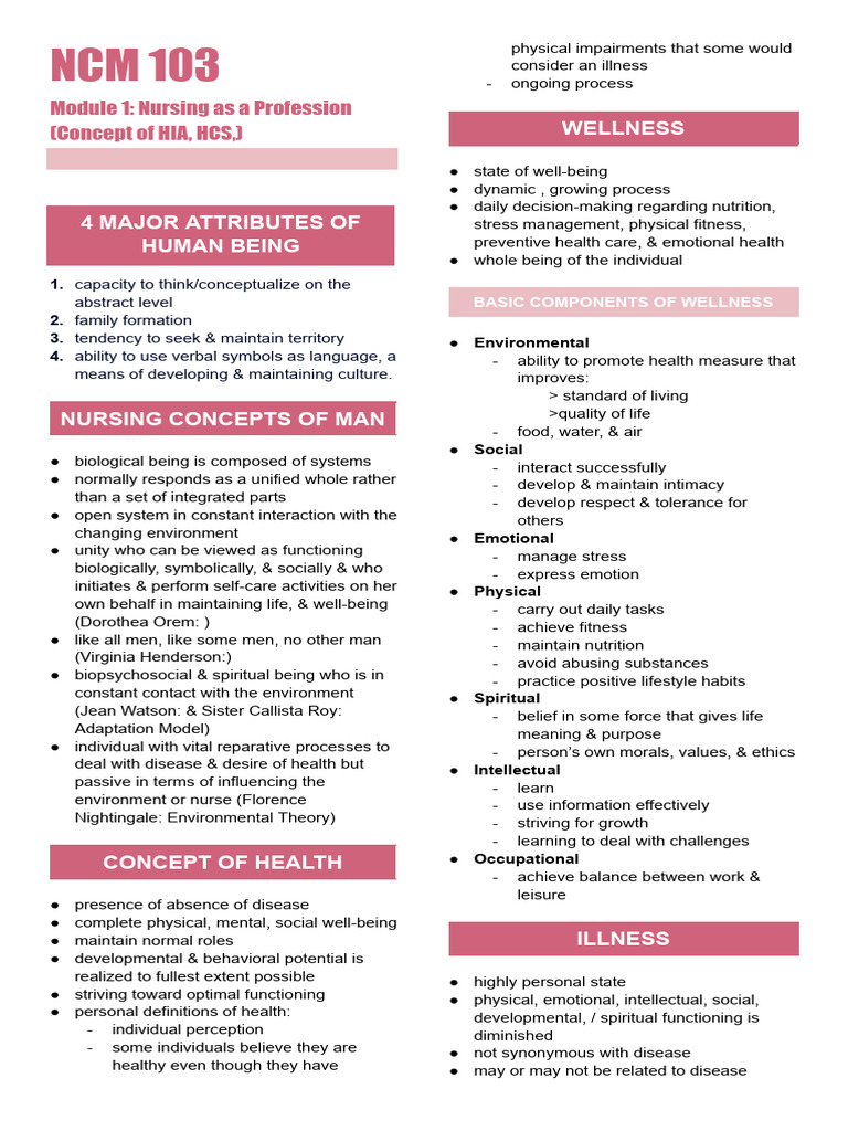 NCM-103 - Concept of HIA, HCS, NAP | PDF | Nursing | Health Care