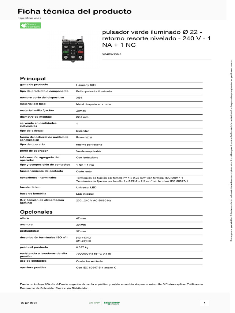 Schneider Electric - Harmony-XB4-Pulsador-metálico - XB4BW33M5 | PDF ...
